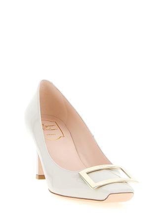 Roger Vivier Womens Patent Calfskin Square-Toe Pump Gray Leather