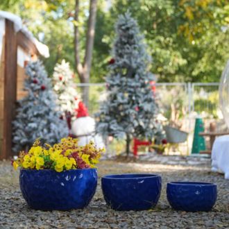 Generic Ensemble de 3 pots de fleurs en c&eacute;ramique faits main (&Oslash; 38,1/30,5/25,4 cm), surface martel&eacute;e bleu cobalt, id&eacute;al pour les plantes