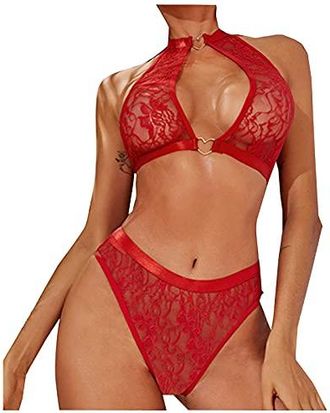 Generic Ensemble sous Vetement Femme Ensemble Lingerie Confortable Classique Ensemble Nuisette Int&eacute;grale - Soutien-Gorge, Culotte Et Jarretelles en Dentelle F