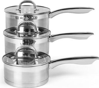Salter Salter BW06734 Timeless antihaftbeschichtetes Kochtopf set mit glasdeckel, 3 teilig induktions kochtopf set, 16/18/20cm saucepan set, leicht Edelstahl