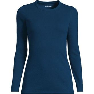 Lands End Langarmshirt aus mikrofeinem Baumwollripp, Damen, Gr&ouml;&szlig;e:44-46 petite, Blau, Baumwolle/Elasthan, by Lands End