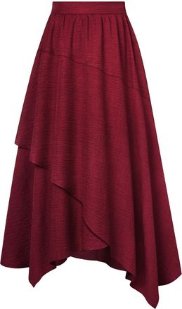 Belle Poque Damen Renaissance R&ouml;cke L&auml;ssiger Vielseitiger Elastischer Hoher Taille A-Linien Swing Midi Rock f&uuml;r den Alltag Wein XL