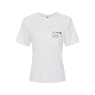 Elisabetta Franchi Femme, Tops, Blanc, Taille: 36 FR T-shirt Slim Fit avec lettrage contrastant