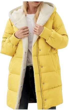 Generic Manteaux longs dhiver tendance pour femme - Doudoune doubl&eacute;e en polaire Sherpa - Manteau dhiver surdimensionn&eacute; &agrave; manches longues pour femmes, jaune, X