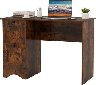 Giantex Computertisch aus Holz mit 2 Schubladen, 109 x 50 x 75 cm, platzsparender Schreibtisch f&uuml;r B&uuml;ro, Schlafzimmer (Braun)