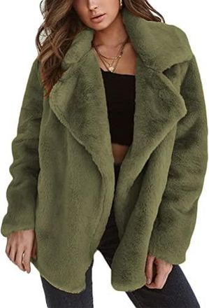 Onsoyours Veste Chaude Femme Hiver à Manches Longues Manteau Chic Blouson Chaud Revers Décontractée en Peluche Cardigan Doux Vestes en Fausse Fourrure Trench