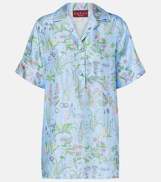 Gucci Polo en satin de soie &agrave; fleurs