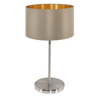 Eglo Lampe de chevet Maserlo, lampe de table &agrave; poser en acier et textile, nickel mat, taupe, dor&eacute;, luminaire avec interrupteur, douille E27