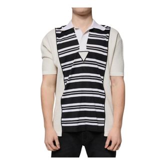 Dolce & Gabbana Homme, Tops, Multicolore, Taille: M Polo à Rayures en Mélange de Soie
