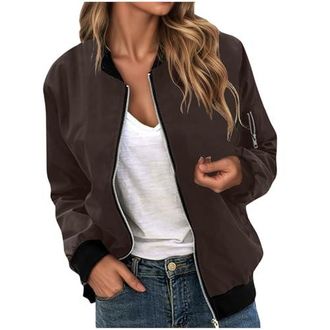 Generic Veste Femme Chic Et Elegant Veste d&eacute;contract&eacute;e zipp&eacute;e mode pour femme manteau l&eacute;ger confortable parfait tous les jours (Brown, S)