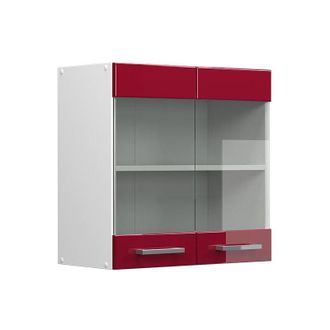 Vicco Meuble de cuisine haut vitr&eacute; R-Line, Rouge bordeaux Haute brillance, 60 cm Vicco