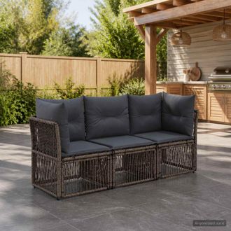 vidaXL Vidaxl Set Divano Da Giardino 3 Pz Grigio Polyrattan
