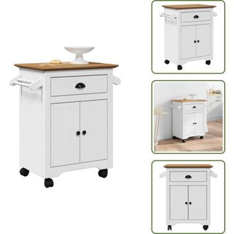 vidaXL The Living Store - vidaXL K&uuml;chenwagen bodo Wei&szlig; und Braun 72x45x80 cm