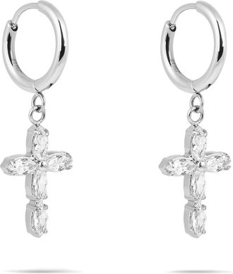 Tamaris Ohrring - Creole aus Edelstahl mit Kreuz-Anh&auml;nger - Silber - 1,2 cm - Klappverschluss - wasserfest & hautfreundlich