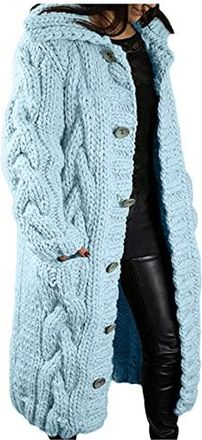 Generico Femme Hiver Cardigan Long Tricot Veste Ouvert Épais Manches Longues Pull Gilet Chaud Capuche Manteau Sweater Chandail Outwear Sweat Automne/Hiver Chan
