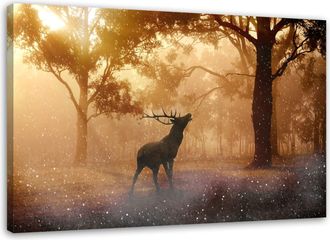 Feeby Wandbild - 1 Teilig - 40x60 cm, Leinwand Bild Leinwandbilder Bilder Wandbilder Kunstdruck, HIRSCH, WALD, NATUR, BRAUN