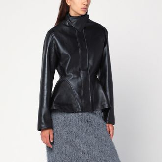 Alaia Schwarze Peplum-Lederjacke