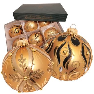 Krebs Glas Lauscha Weihnachtskugeln Midas Christmas goldfarbig 8 cm - 6er Set - mundgeblasen & handgefertigt - Exklusive goldene Glasornamente f&uuml;r edle Weihnachtsdeko
