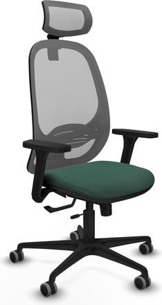 Piqueras y Crespo Cilanco Arbeitsstuhl mit 3D-Armen, h&ouml;henverstellbare Lendenwirbelst&uuml;tze und h&ouml;henverstellbares Kopfteil und Neigungsverstellung, Grau/Flaschengr&uuml;n