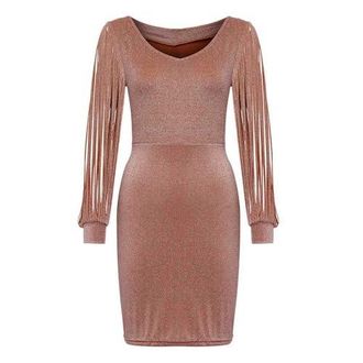 Generic Mini robe à paillettes dorées pour femme, robe courte décontractée à col en V, robe de bal tendance, robe moulante étincelante pour fête rave