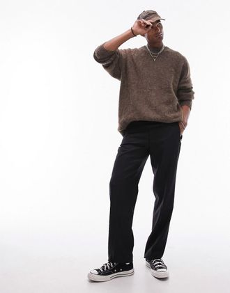 Topman Gerade geschnittene Hose aus Wollmix in Schwarz