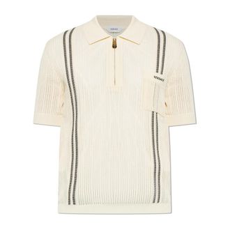 Versace Polohemd aus Baumwollstrick mit Sticklogo - - Tops - Herren - Beige - M