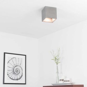 Licht-Erlebnisse Urbane Deckenleuchte Beton gegossen GU10 quadratisch L:14cm kompakte Betonlampe Wohnzimmer Flur Küche