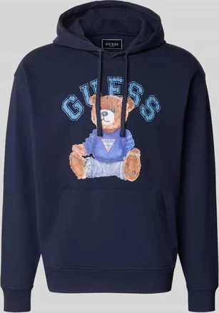 Guess Hoodie mit Label-Print und K&auml;nguru-Tasche