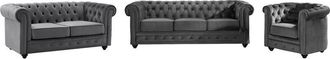 Vente-Unique Vente-unique - Canap&eacute;s 3 places et 2 places et fauteuil en velours anthracite chesterfield