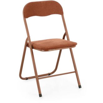 Les Tendances Lot de 6 chaises pliantes KIVA - Assise velours c&ocirc;tel&eacute; & pieds en acier-Orange