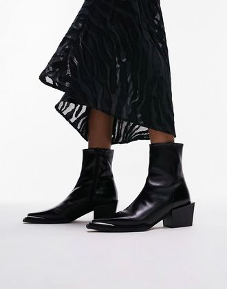 Topshop Riley - Western-Stiefel aus Leder in Schwarz