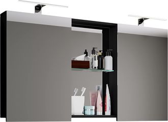 VCM Badschrank zeitlos | Maße ca. H. 59 x B. 112 cm T. 12 cm | Zwei Drehtüren mit Ablagefächer | Spiegelschrank - Budasi