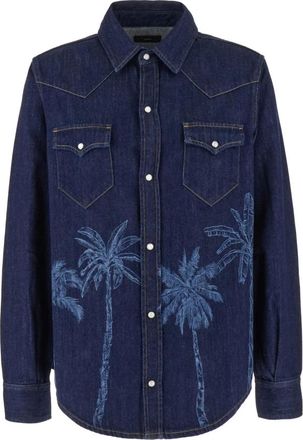 Alanui Homme, Chemises, Bleu, Taille: M Jungle Printed Denim Shirt