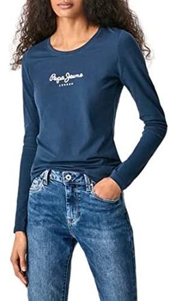 Pepe Jeans London New Virginia T-shirt pour Femme Slim Fit Manches Longues Bleu