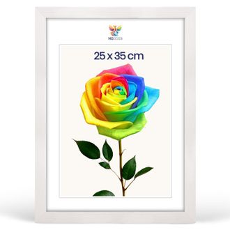 MG Design Bilderrahmen 25 x 35 cm - Fotorahmen mit Wei&szlig; Holzrahmen (Echtholz) und bruchsicherem Acrylglas, Hoch & Quer zum Aufh&auml;ngen, zum Aufstellen