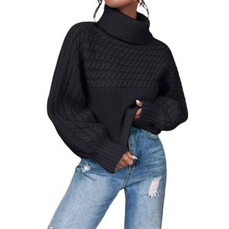 Generic Pull pour femme - Col haut - Manches longues - Couleur unie - Tricot de style europ&eacute;en et am&eacute;ricain - Chaud et confortable - Pour lautomne et lhiver -