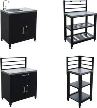 Sweeek Cuisine ext&eacute;rieure avec 4 modules en acier. meuble avec &eacute;vier. &eacute;tag&egrave;res. tiroirs. rangements