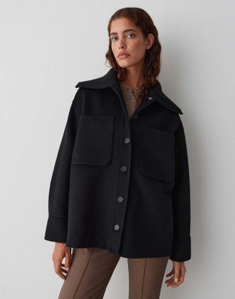 OPUS Wolljacke JOSIA mit breitem Strickkragen &uuml;berschnittene Schulter mit Langarm, aufgesetzte Taschen vorne