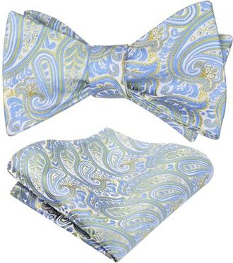 Alizeal Ensemble de noeud papillon pour homme avec mouchoir de poche - Motif cachemire jacquard - Pour affaires, mariage et f&ecirc;te, taille unique