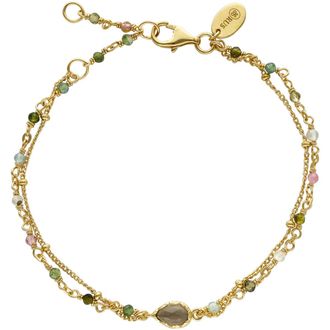 OrusBijoux Bracelet Argent Dor&eacute; Double Chaine Goutte Et Pierre