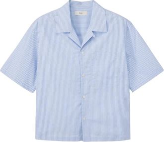 Dunst Homme, Chemises, Bleu, Taille: S Open Collared Cropped Striped Shirt