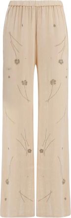 Forte_Forte Fleurs dOrient bestickte Crushed Velvet Hose - - Trousers - Damen - Beige - M