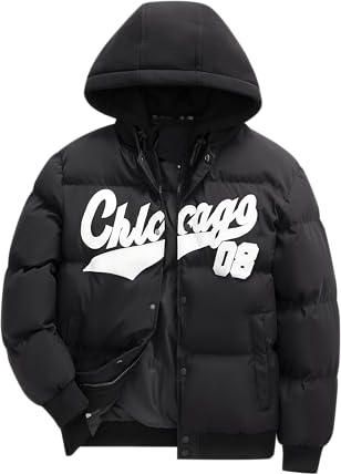 TONY BACKER Veste dhiver pour homme Bomber avec capuche d&eacute;tachable Chicago08, Noir, XL