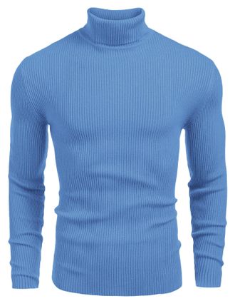 Coofandy Herren Pullover Rollkragen Winter Strickpullover Langarm Rollkragenpullover Strickpulli Pullover Rollkragenshirt Oberteile Kornblumenblau M