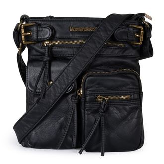 Montana West Umhängetasche für Frauen Weiches Leder Multi Pocket Schultertaschen Vintage Damen Geldbörsen und Handtaschen, schwarz, Small