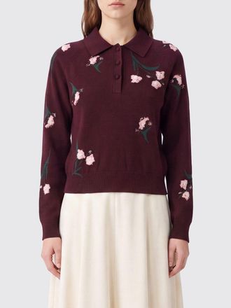 Erdem Polo en maille slim fit en pure laine m&eacute;rinos &agrave; motif floral