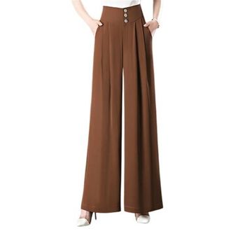 Generic Amvora Pantalon pour femme, doux et fluide, taille haute, à enfiler, jambe large, extensible, drapé, avec taille élastique confortable, convient aux f