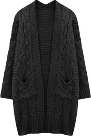 Generico Cardigan long avec ouverture sur le devant, doux, coupe ample, couleur unie, confortable, mode manteau dhiver cardigan en tricot épais pour femme, Noi