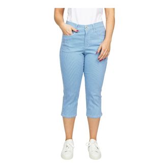 2-Biz Blaue Gestreifte Cropped Hose - - Trousers - Damen - Blau - 2XL
