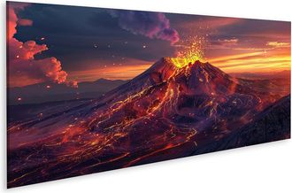 Islandburner Prime Bild auf Leinwand Vulkan Ausbruch bei Sonnenuntergang im beeindruckenden Naturschauspiel - Leinwand 120x40cm - Panorama